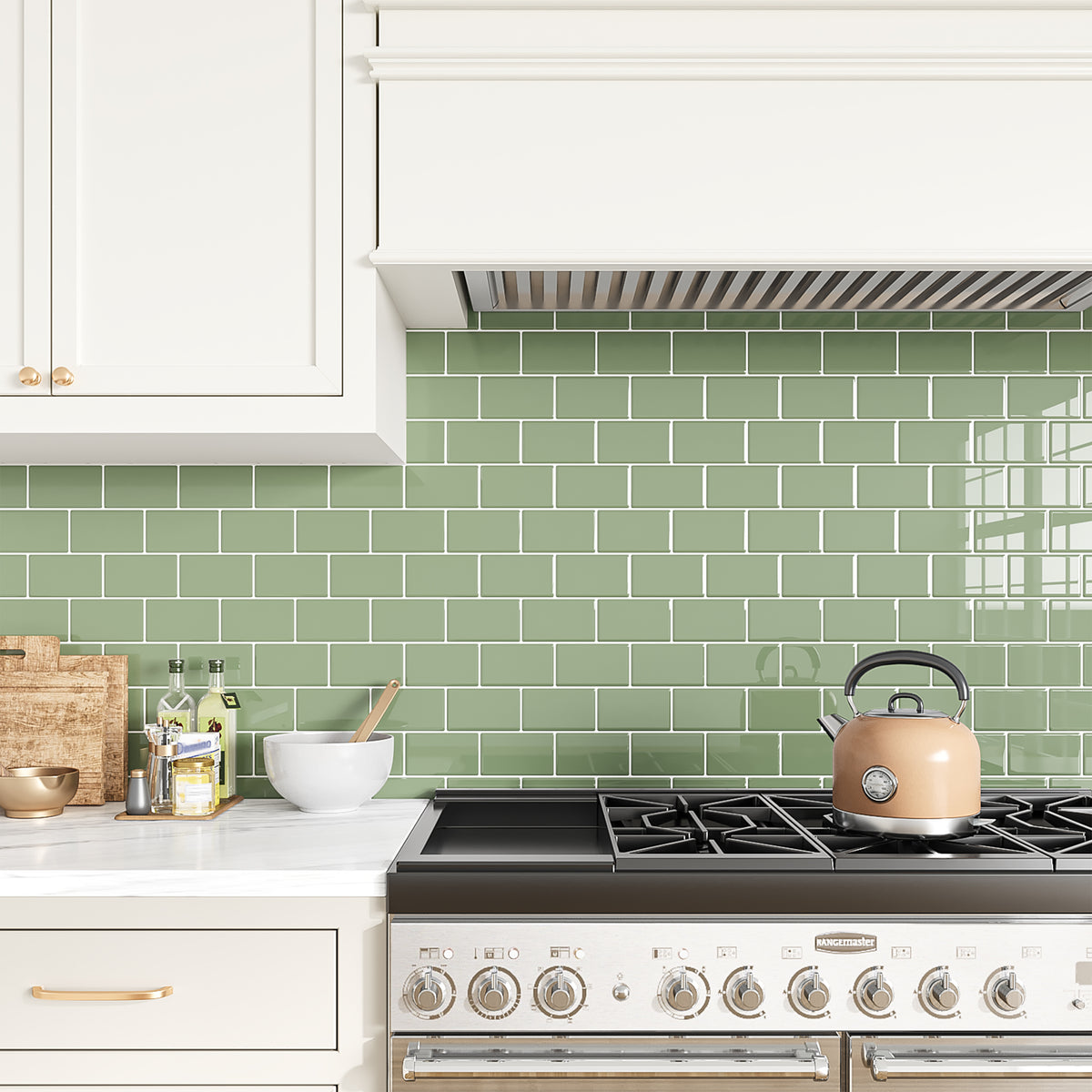 Sage Green Subway Tile Backsplash