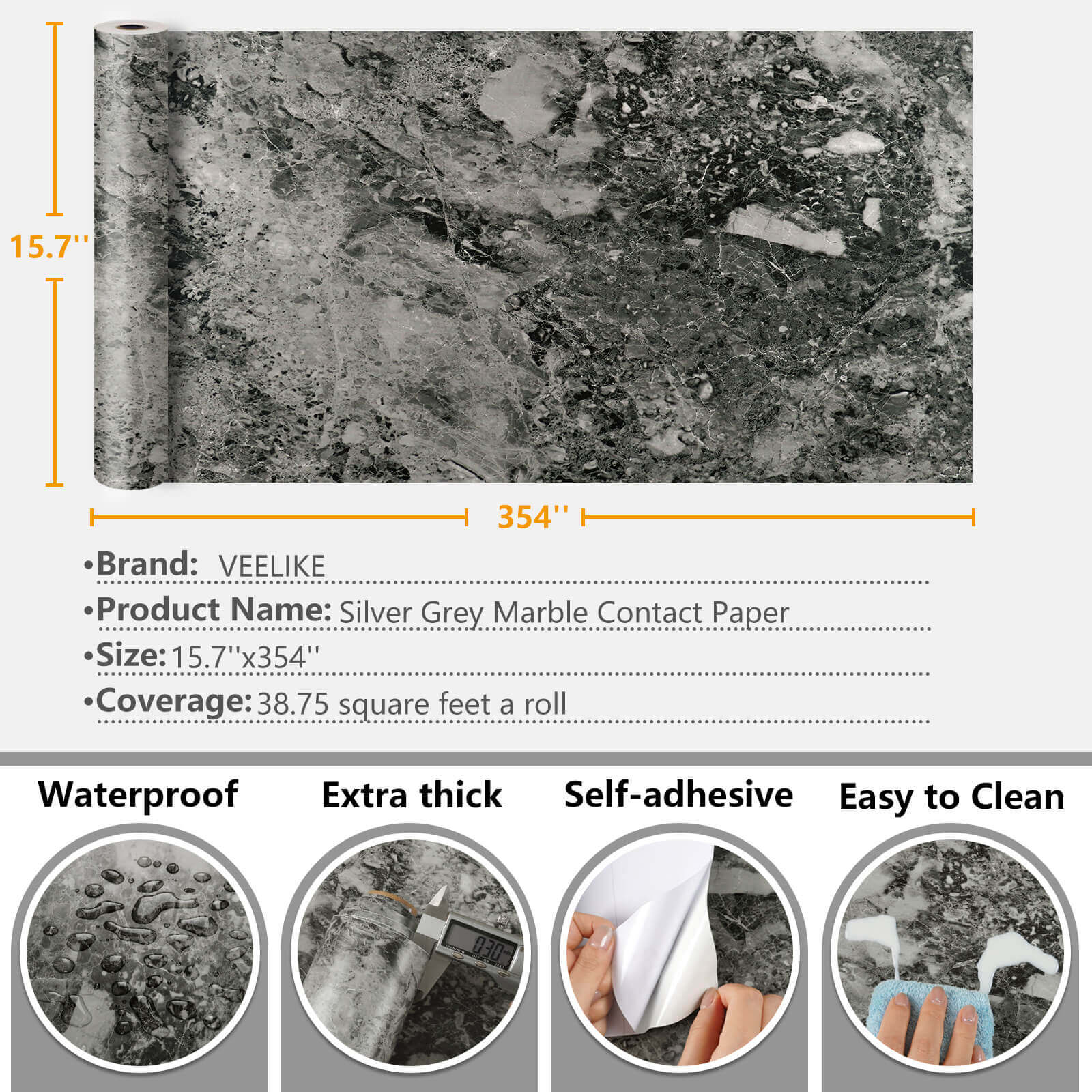 VEELIKE Matte Grey Marble Contact Paper – Veelike