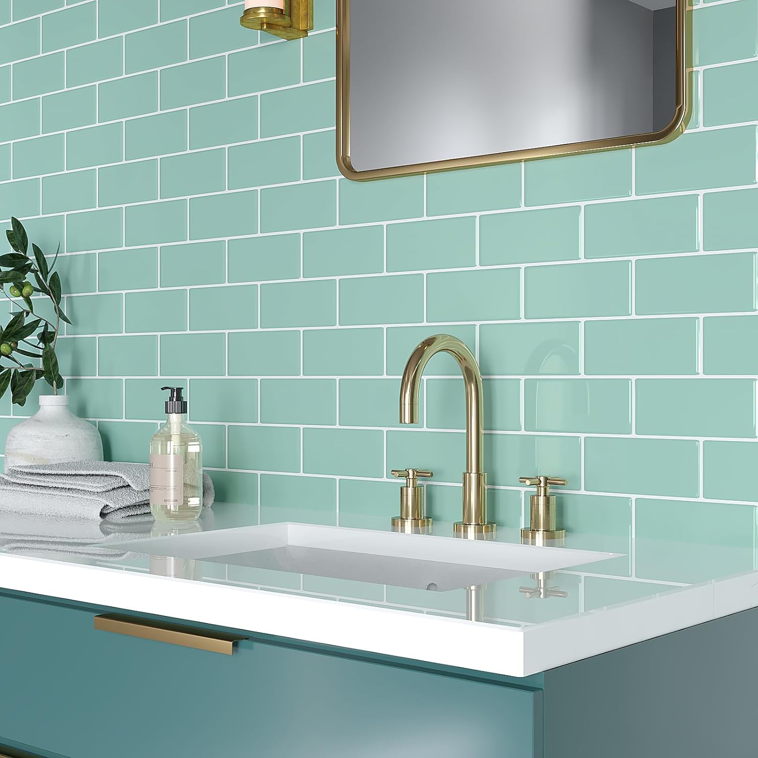 VEELIKE Aqua Green Subway Backsplash Tile – Veelike