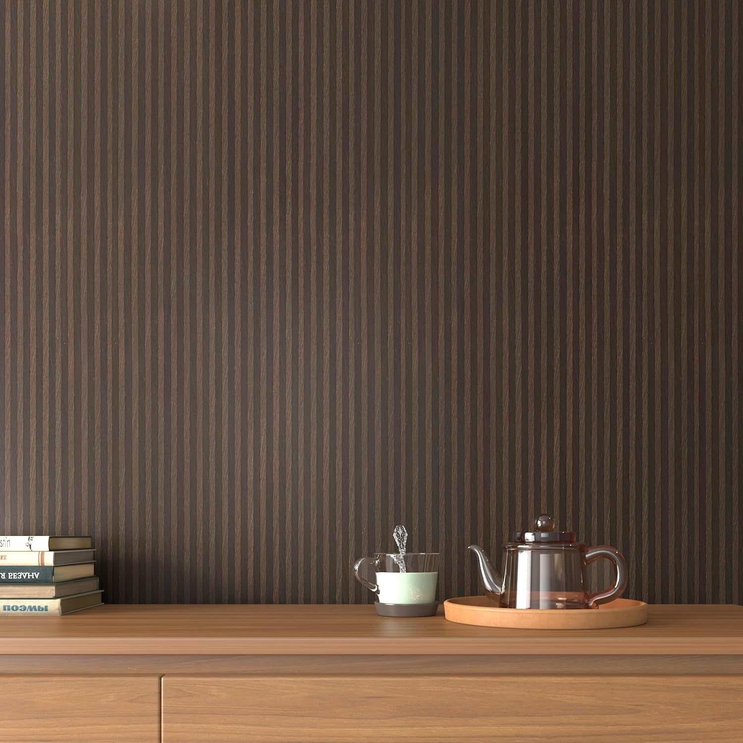 VEELIKE Dark Brown Striped Wood Contact Paper – Veelike