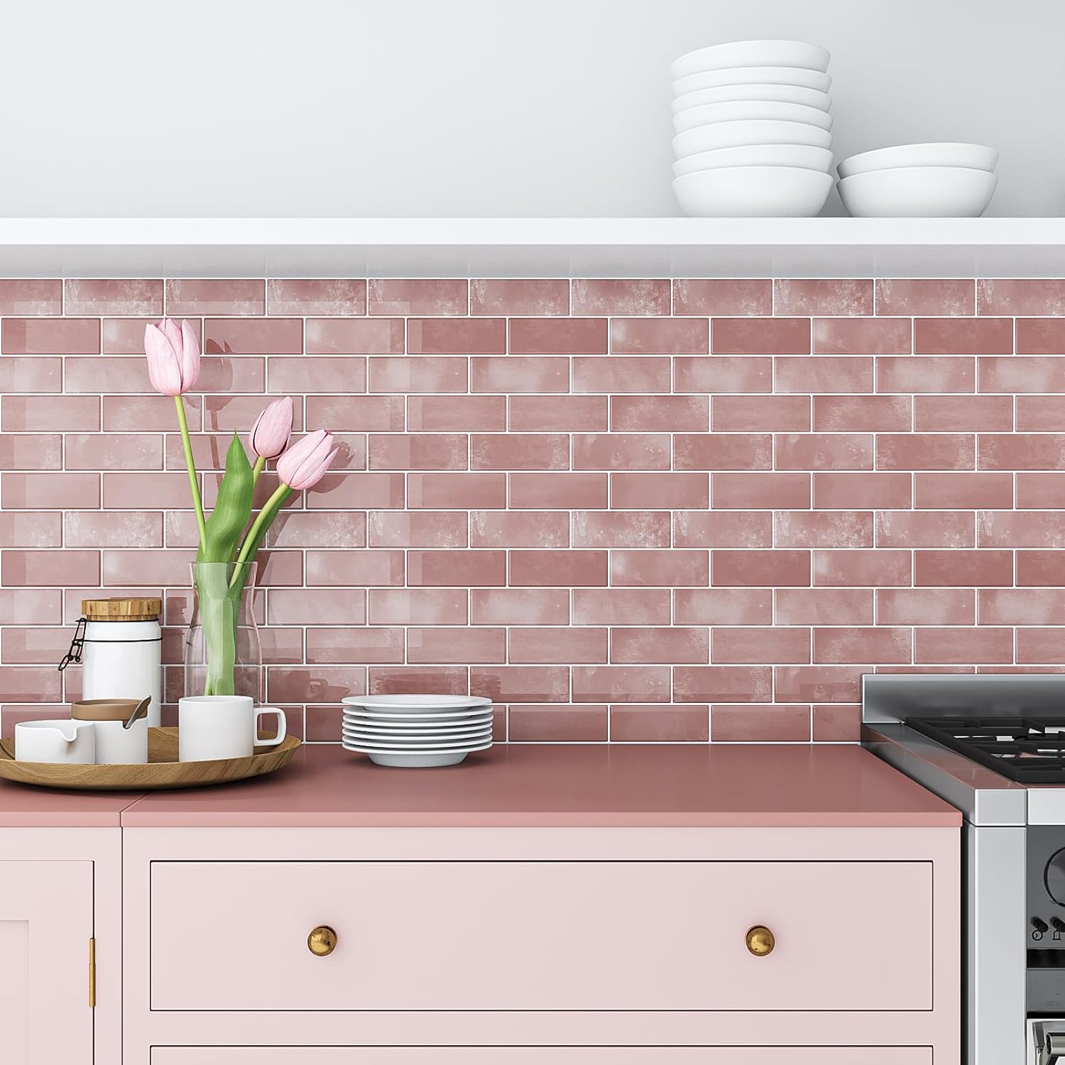 VEELIKE Pink Subway Peel and Stick Backsplash Tile – Veelike