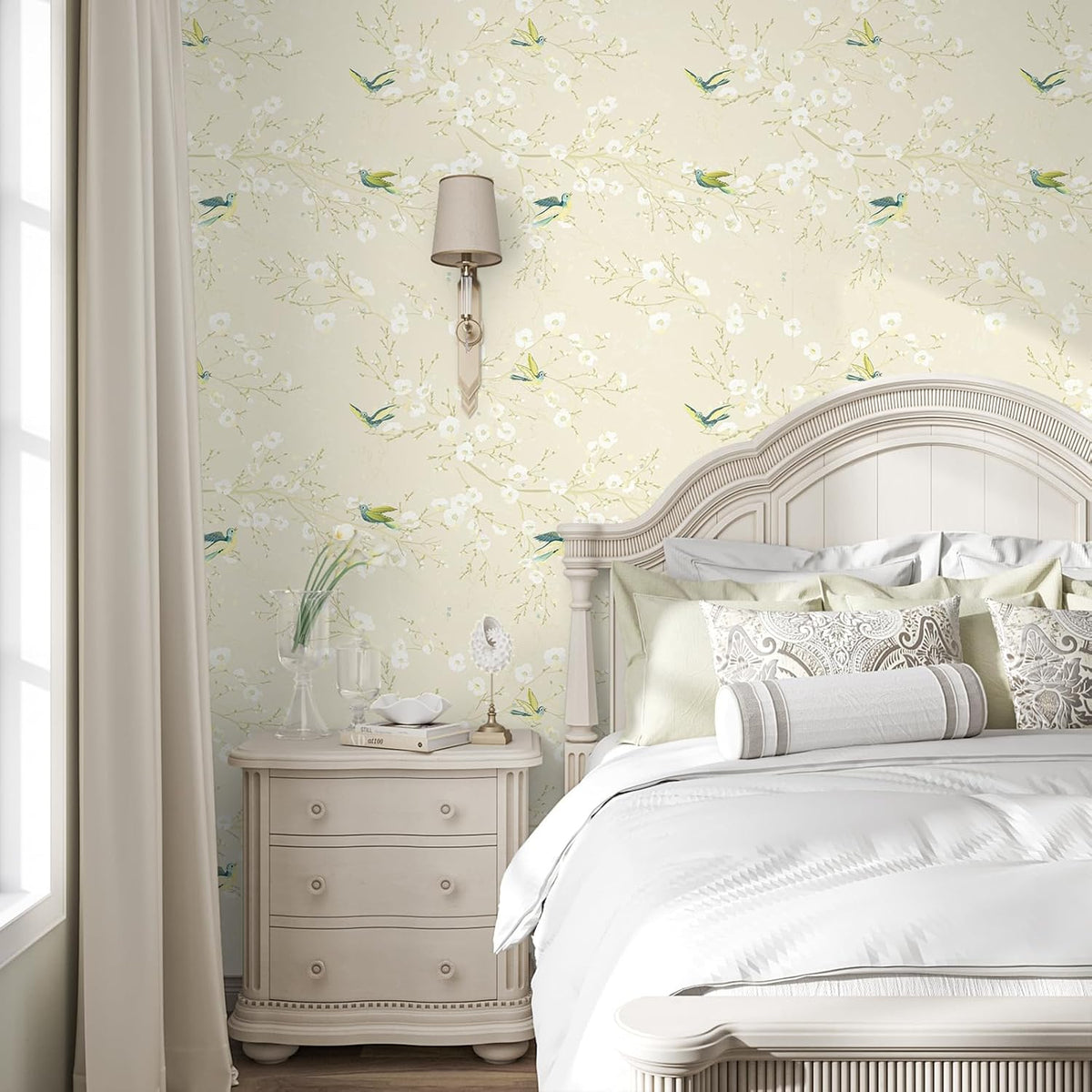 VEELIKE Cream Bird Floral Wallpaper – Veelike