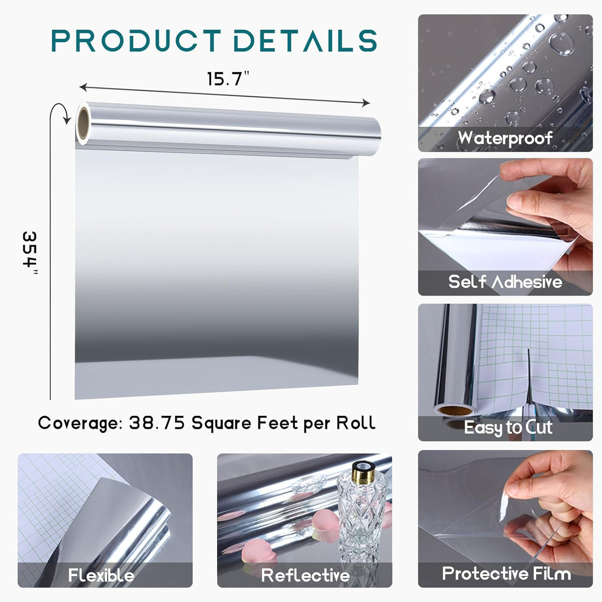 VEELIKE Self Adhesive Metallic Silver Mirror Vinyl – Veelike