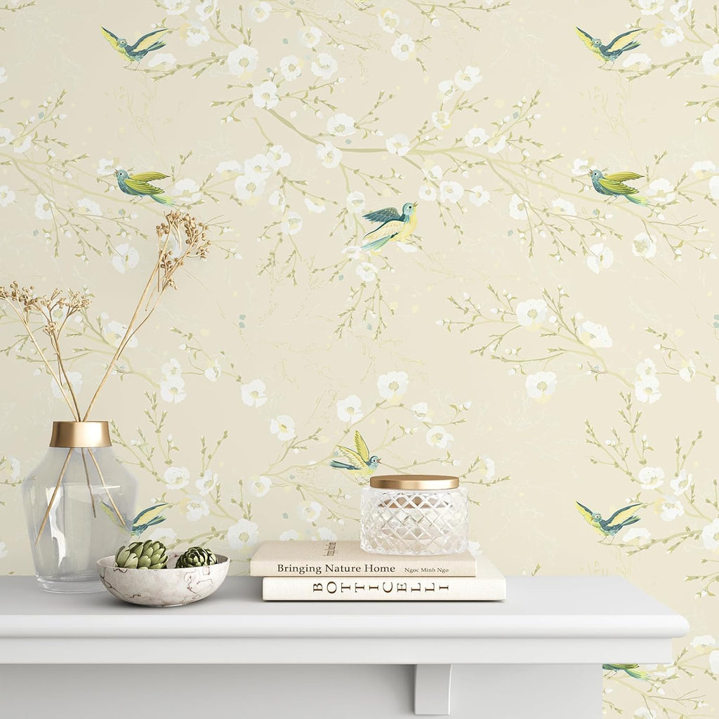 VEELIKE Cream Bird Floral Wallpaper – Veelike