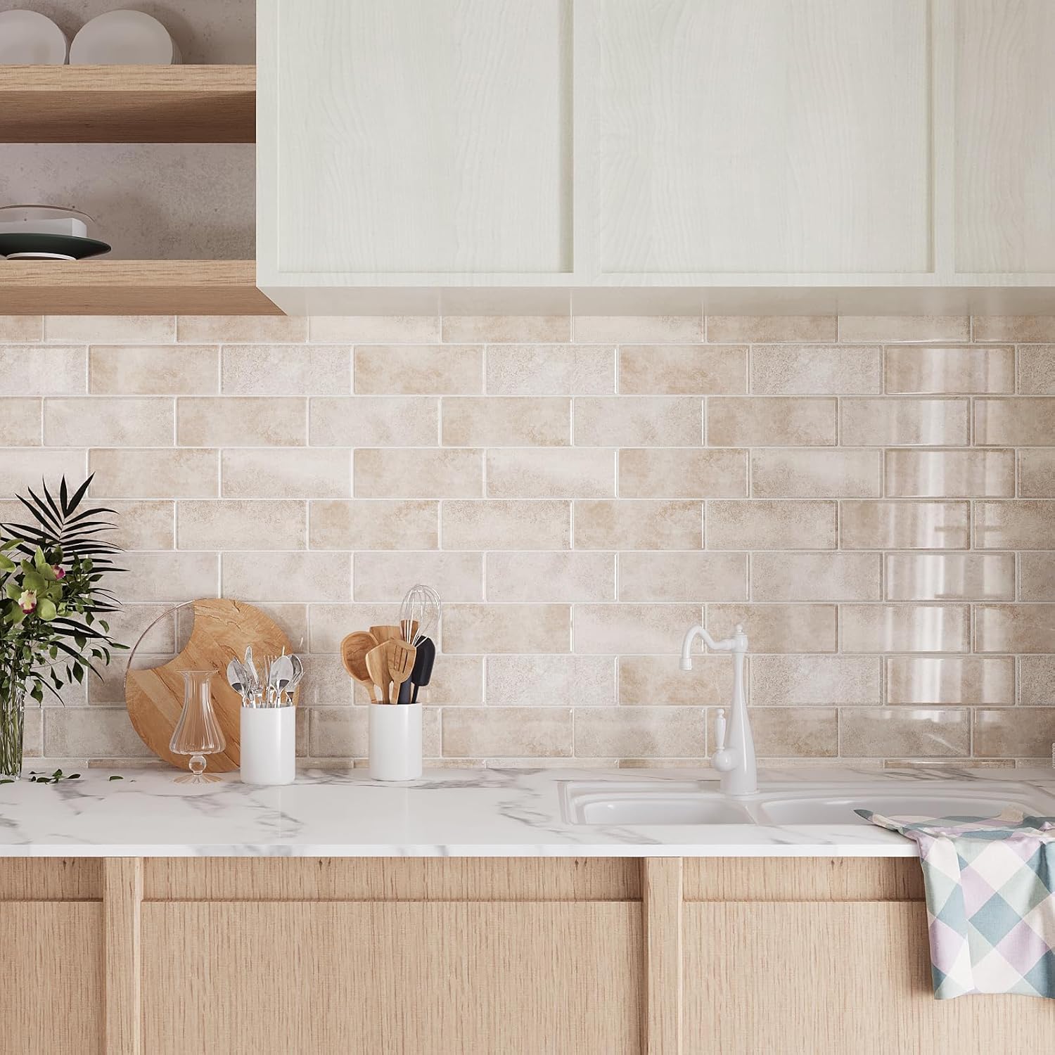 VEELIKE Beige Stone Subway Backsplash Tile – Veelike