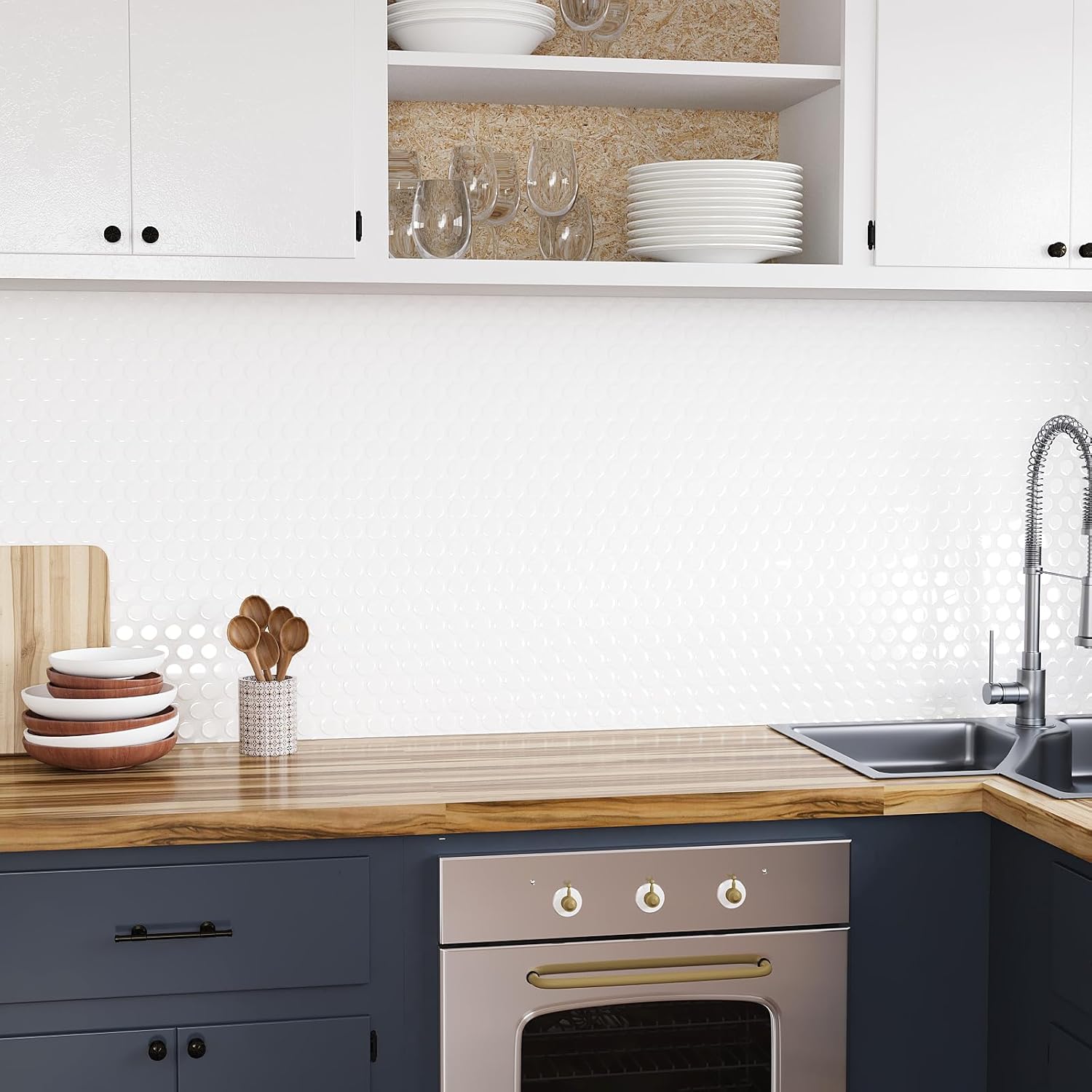 VEELIKE White Penny Tile Backsplash Peel and Stick – Veelike