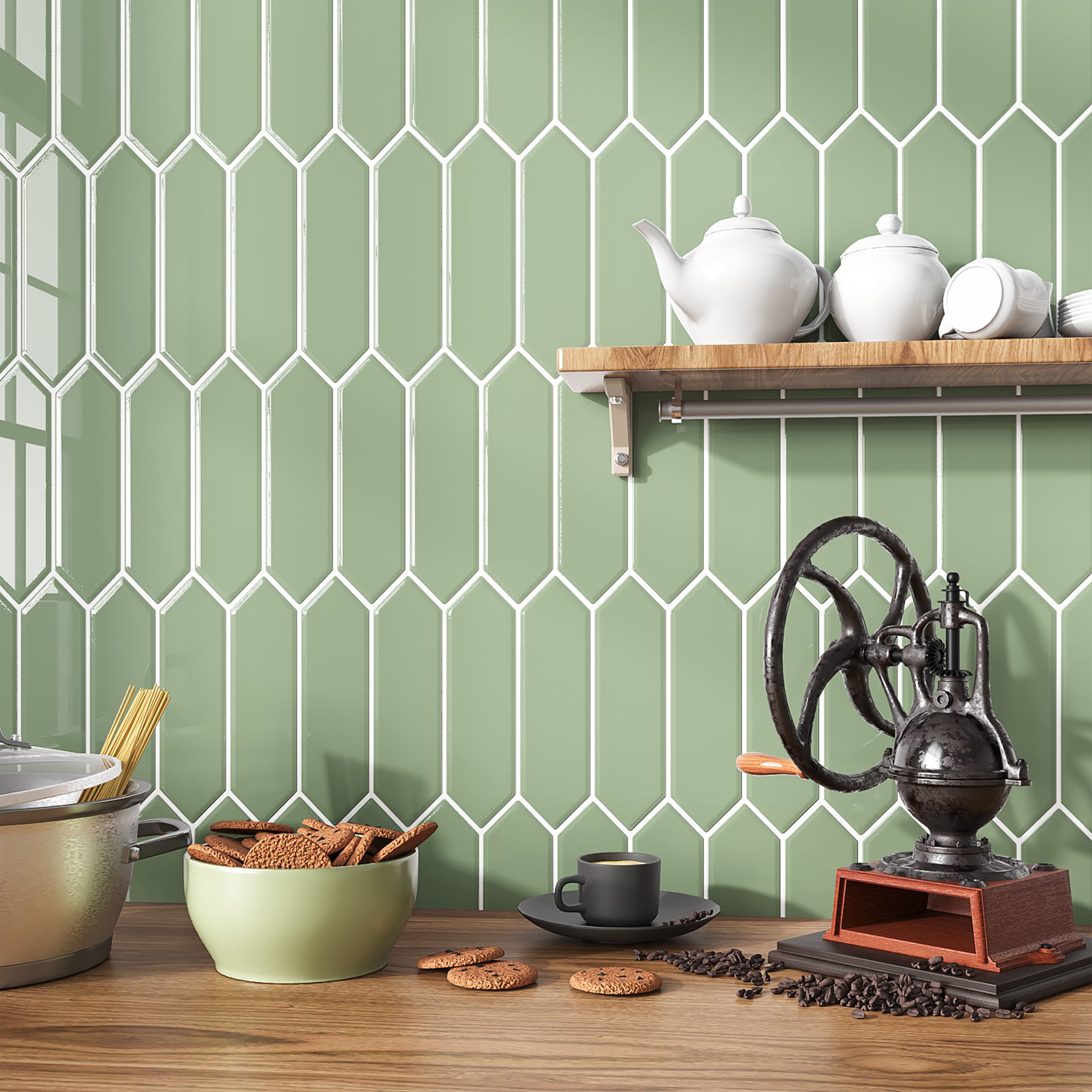 VEELIKE Sage Green Long Hexagon Peel and Stick Backsplash Tile – Veelike
