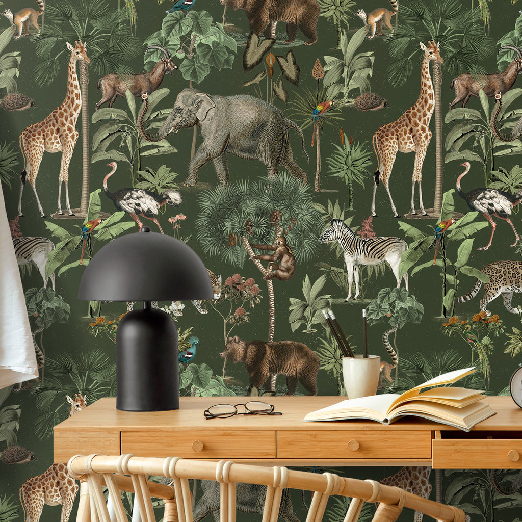 VEELIKE Green Safari Jungle Animal Wallpaper – Veelike