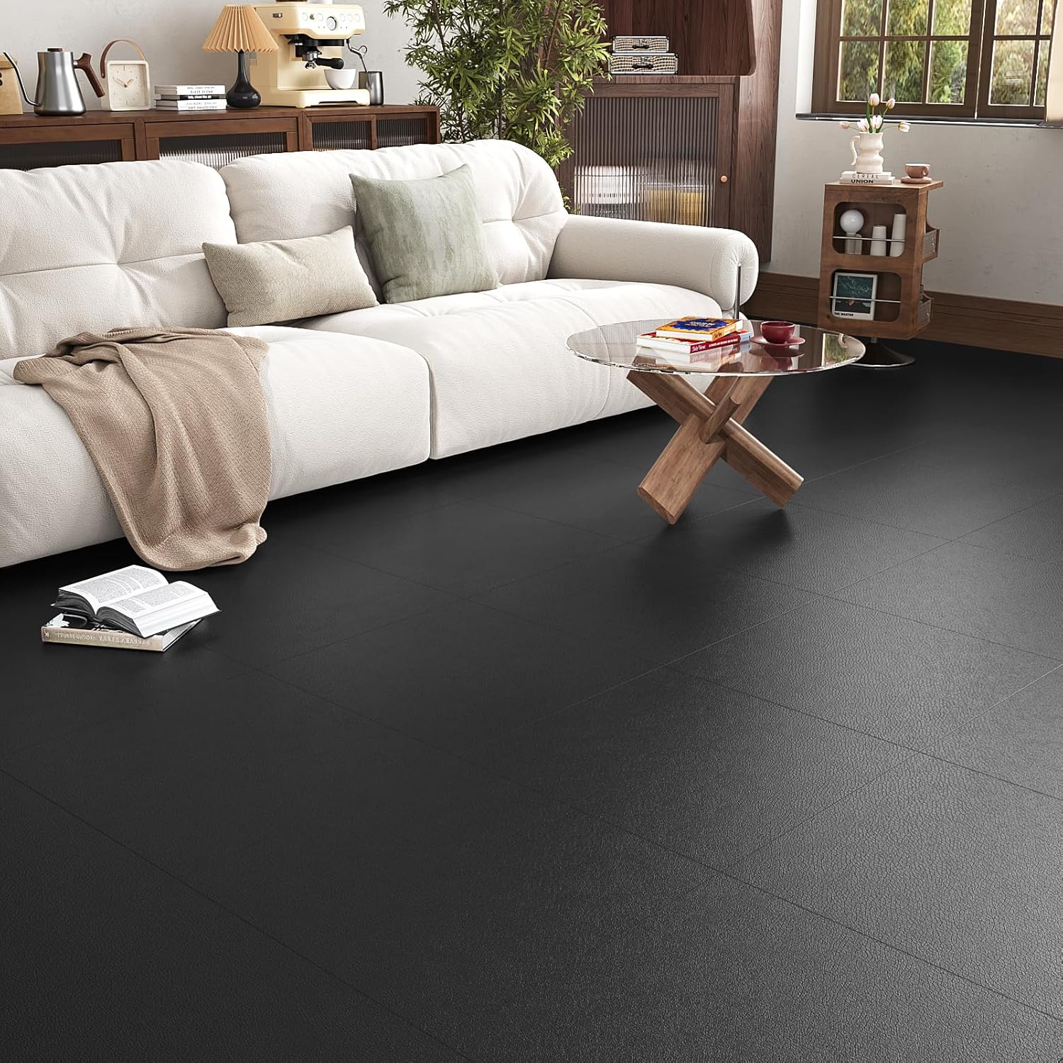 VEELIKE Classic Black Vinyl Floor Tiles 12''×12'' – Veelike