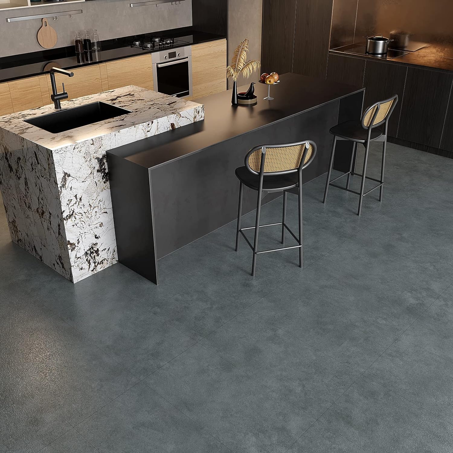 VEELIKE Grey Marble Peel and Stick Vinyl Floor Tile 12''×24'' – Veelike