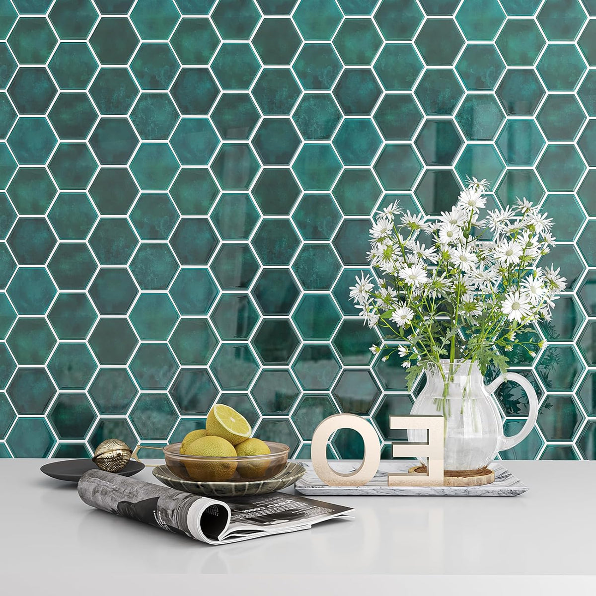 VEELIKE Green Hexagon Peel and Stick Backsplash Tile – Veelike