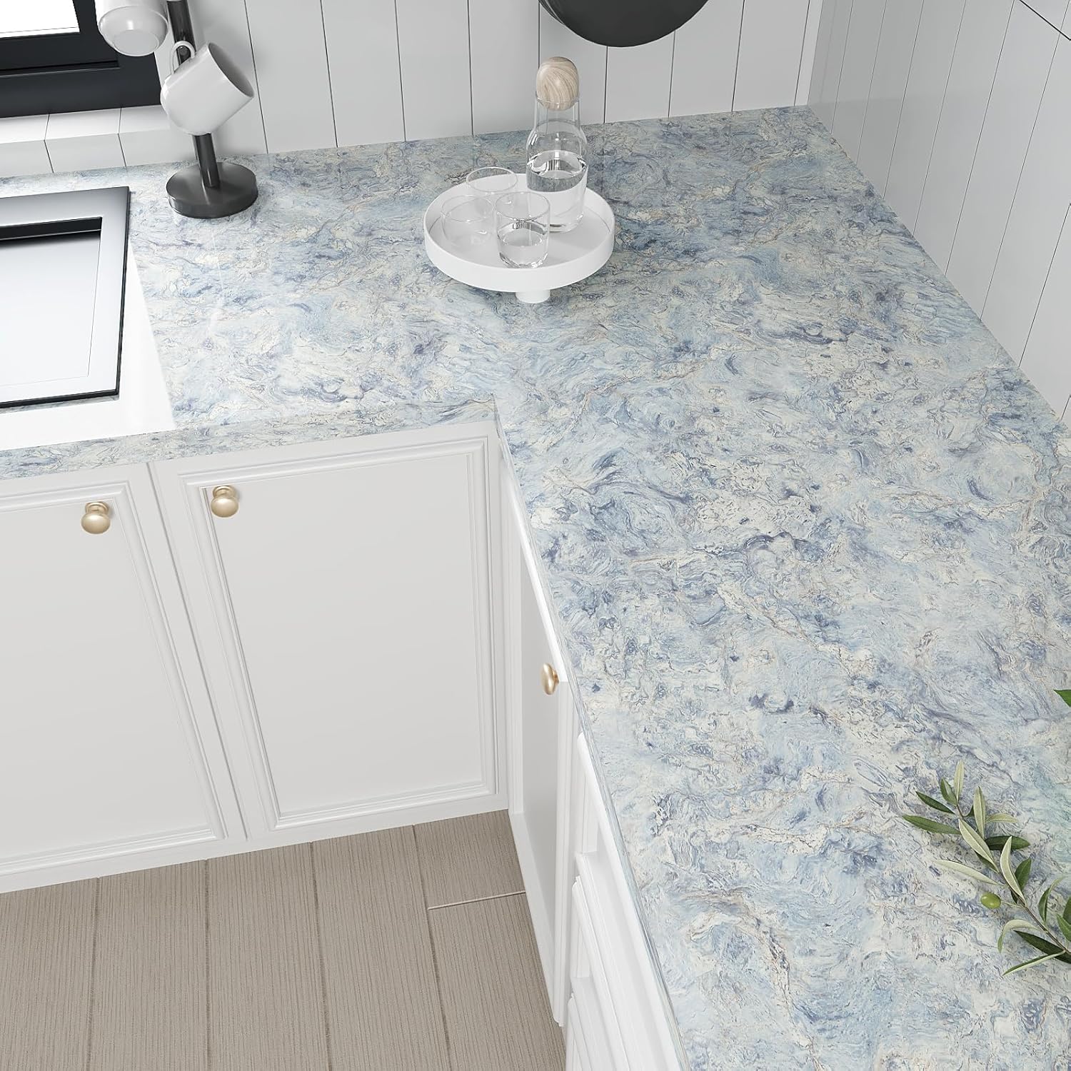 VEELIKE Glossy Cream Blue Marble Contact Paper – Veelike