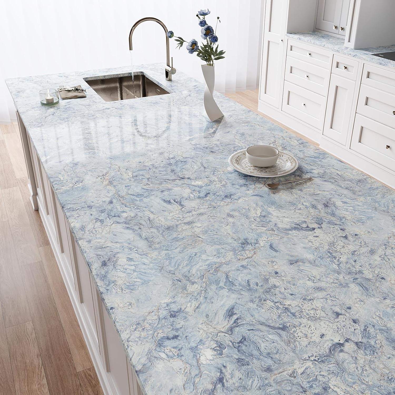 VEELIKE Glossy Cream Blue Marble Contact Paper – Veelike