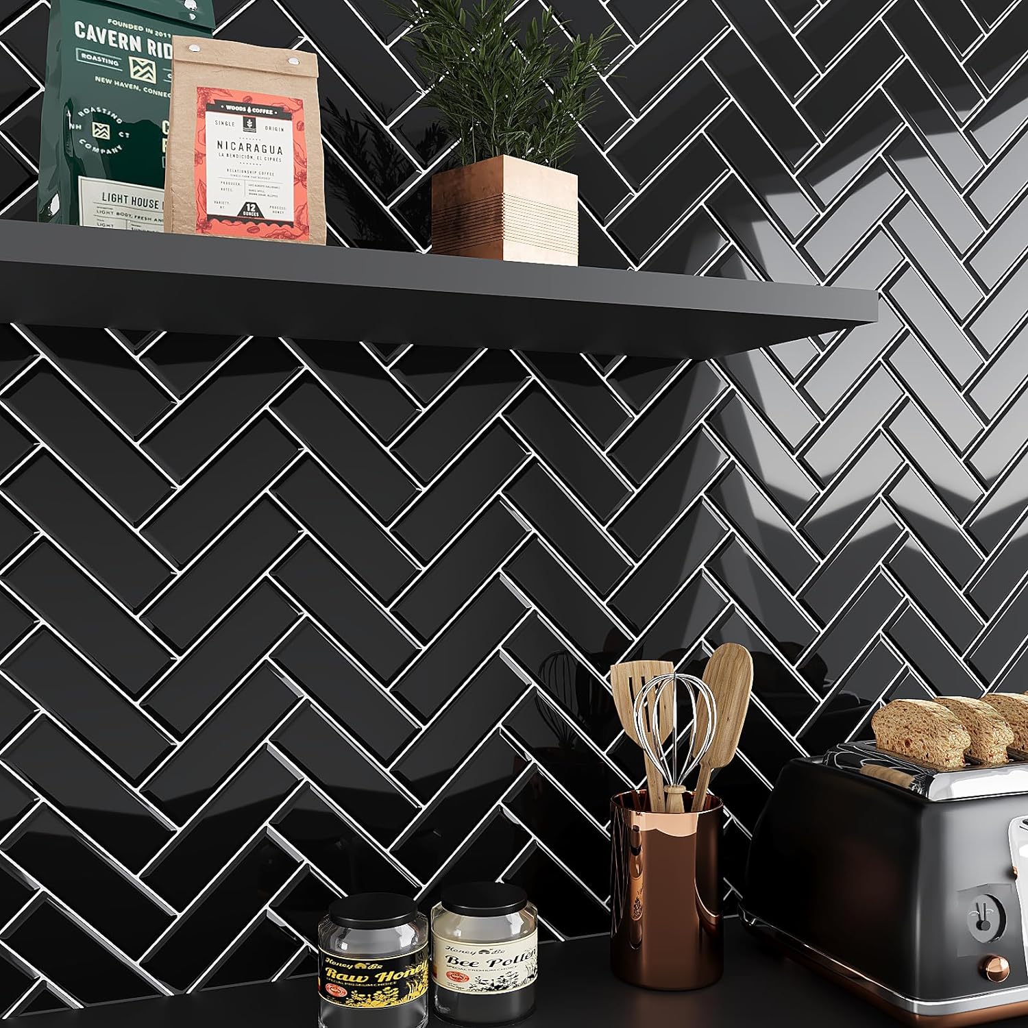 VEELIKE Black Herringbone Peel and Stick Backsplash Tile – Veelike