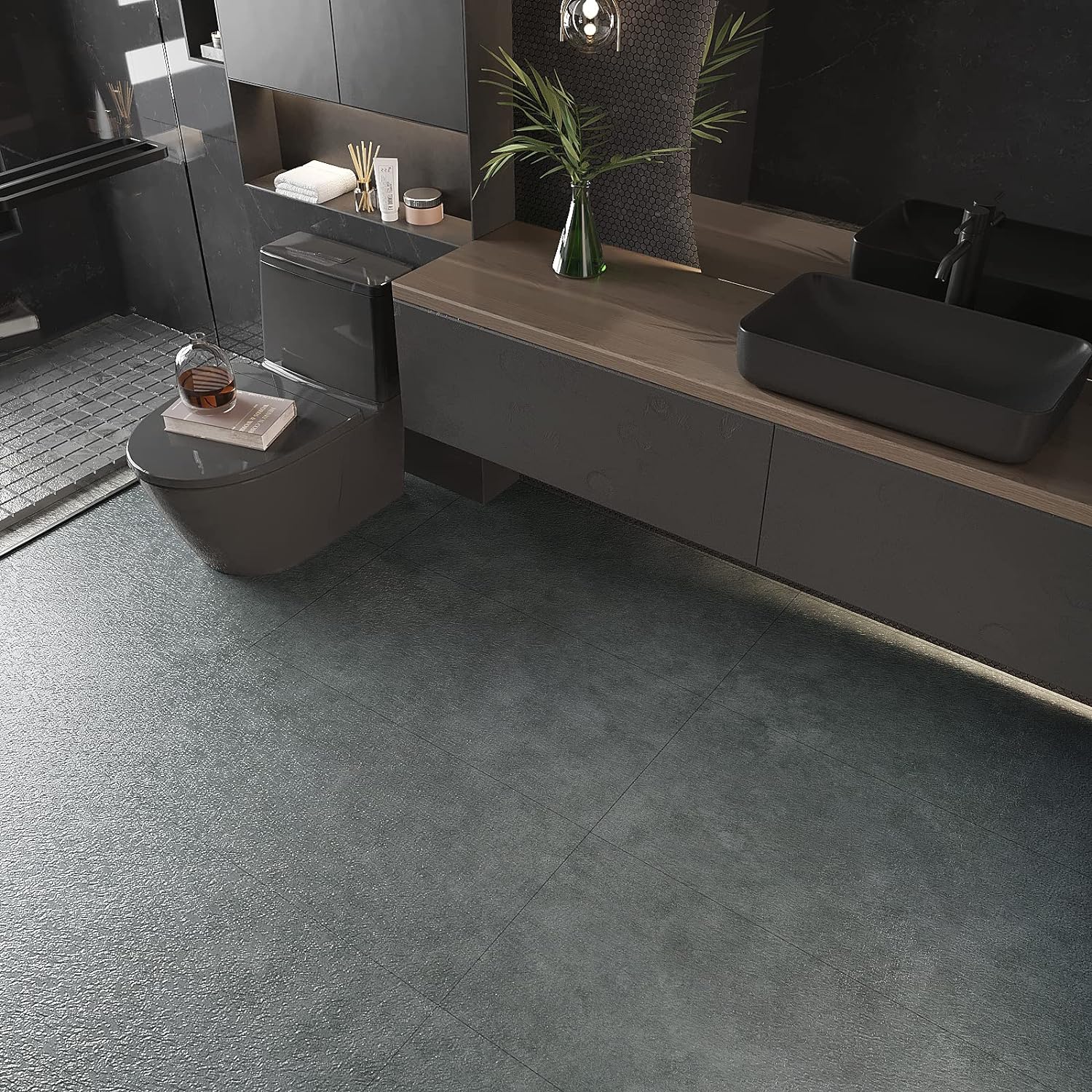 VEELIKE Grey Marble Peel and Stick Vinyl Floor Tile 12''×24'' – Veelike