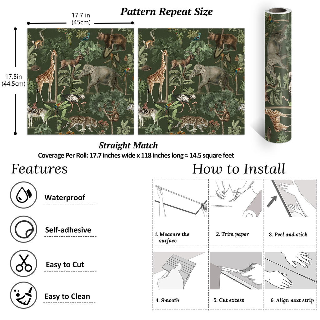 VEELIKE Green Safari Jungle Animal Wallpaper – Veelike