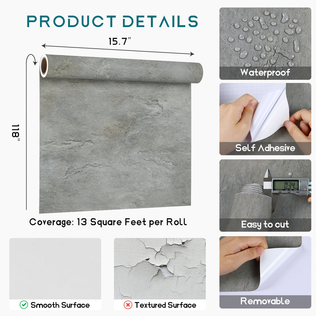 VEELIKE Slate Grey Concrete Wallpaper – Veelike