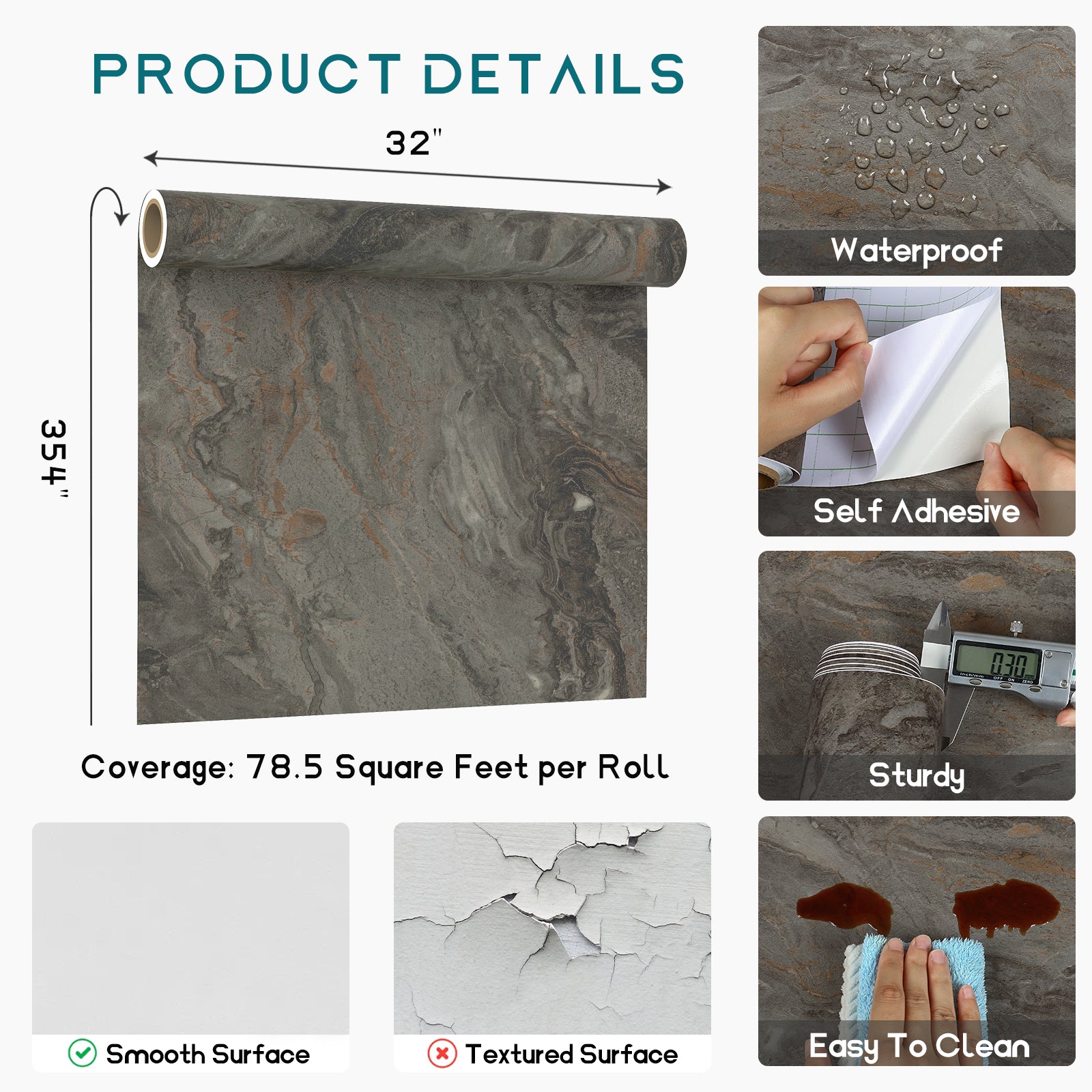 VEELIKE Ash Brown Marble Contact Paper – Veelike