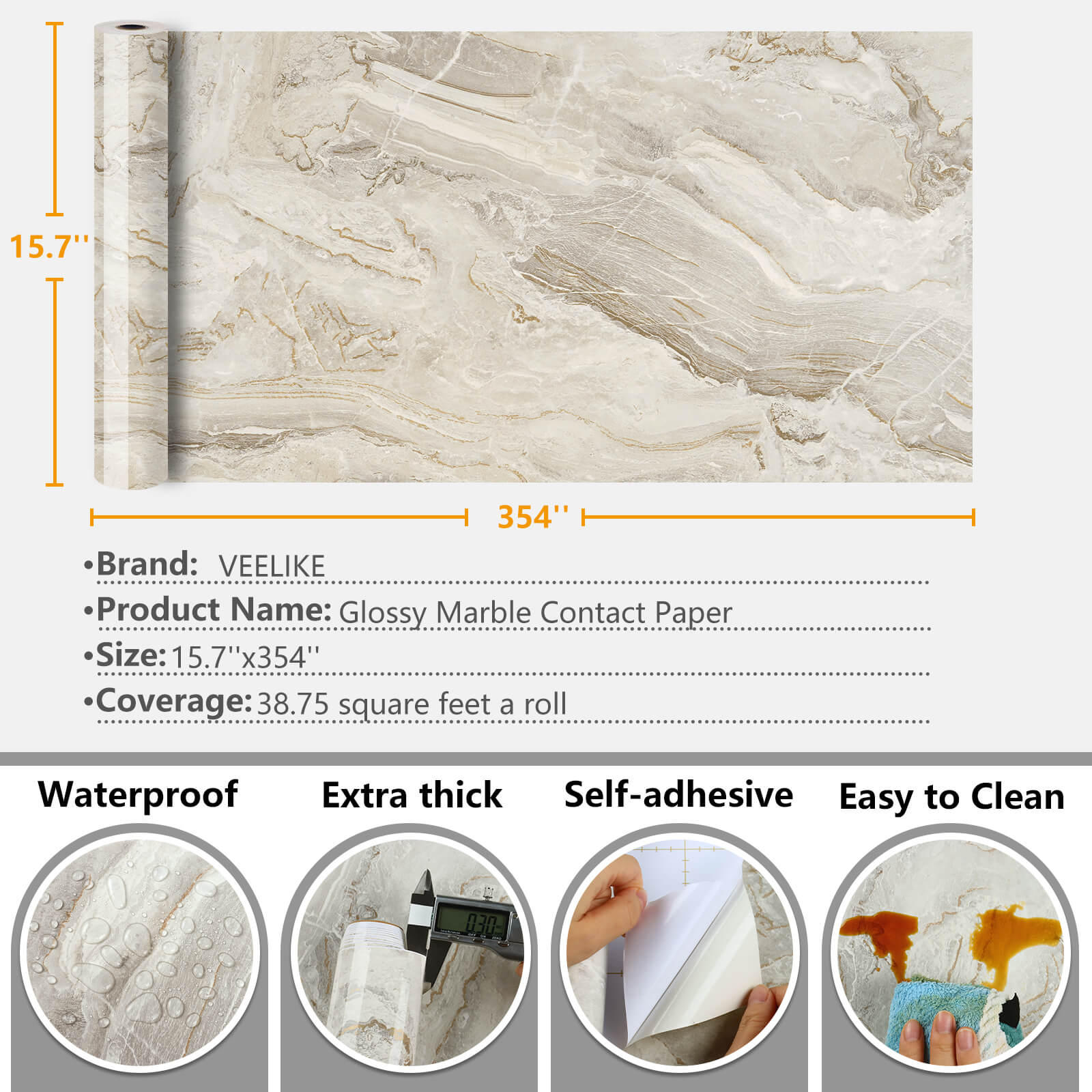 VEELIKE Glossy Beige Gold Liquid Marble Contact Paper – Veelike
