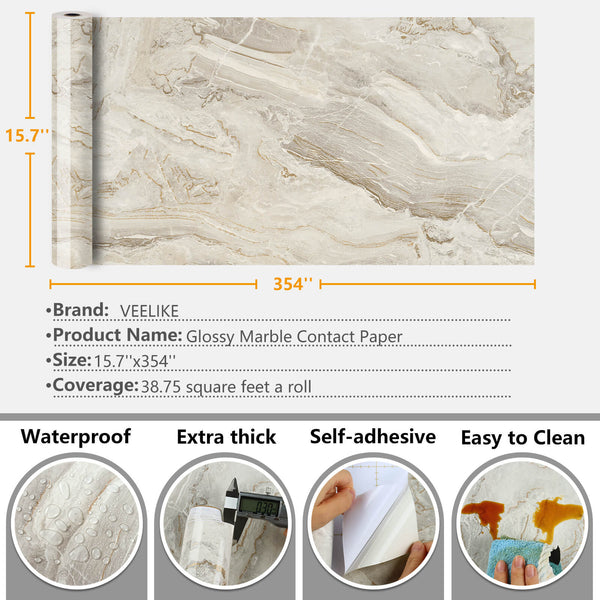 VEELIKE Glossy Beige Gold Liquid Marble Contact Paper – Veelike