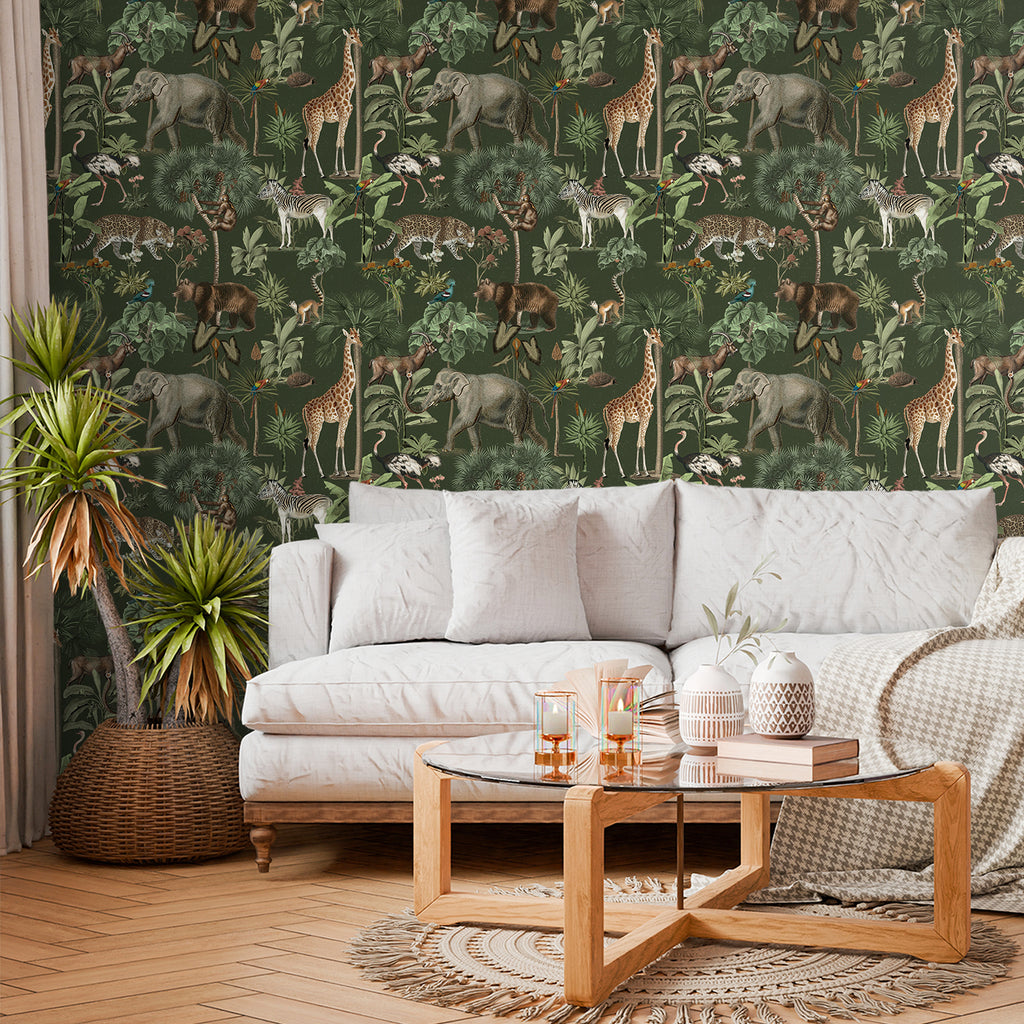 VEELIKE Green Safari Jungle Animal Wallpaper – Veelike