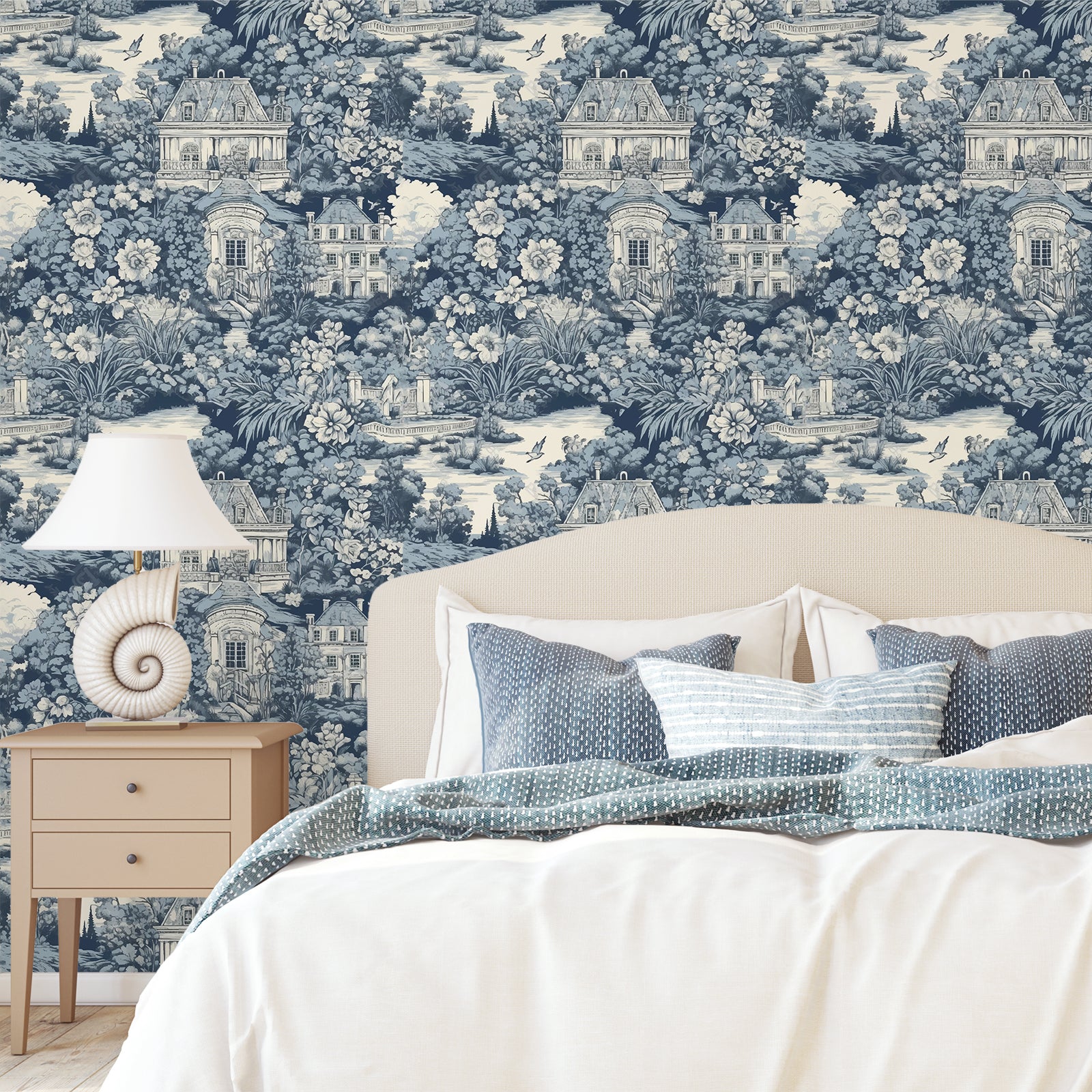 VEELIKE Vintage French Country Blue Toile Wallpaper – Veelike