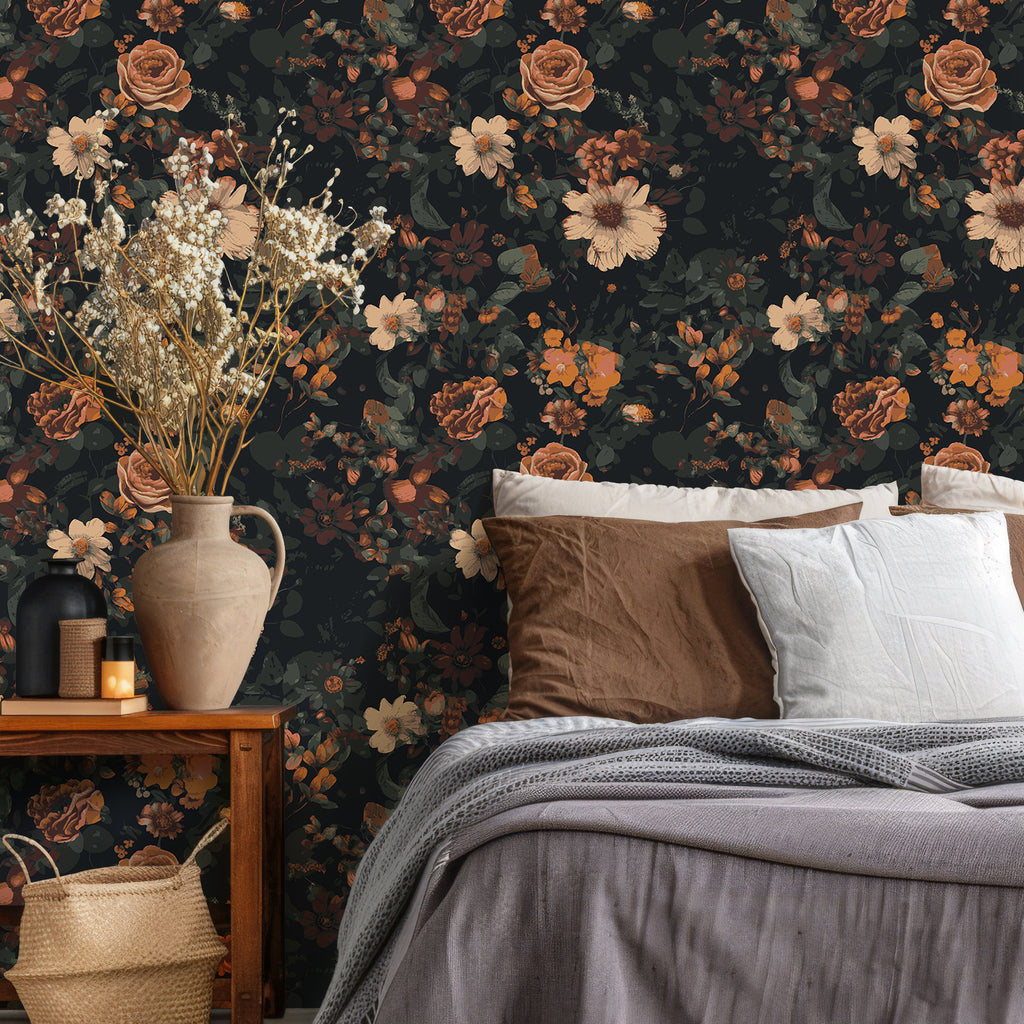 VEELIKE Retro Dark Floral Peel and Stick Wallpaper – Veelike