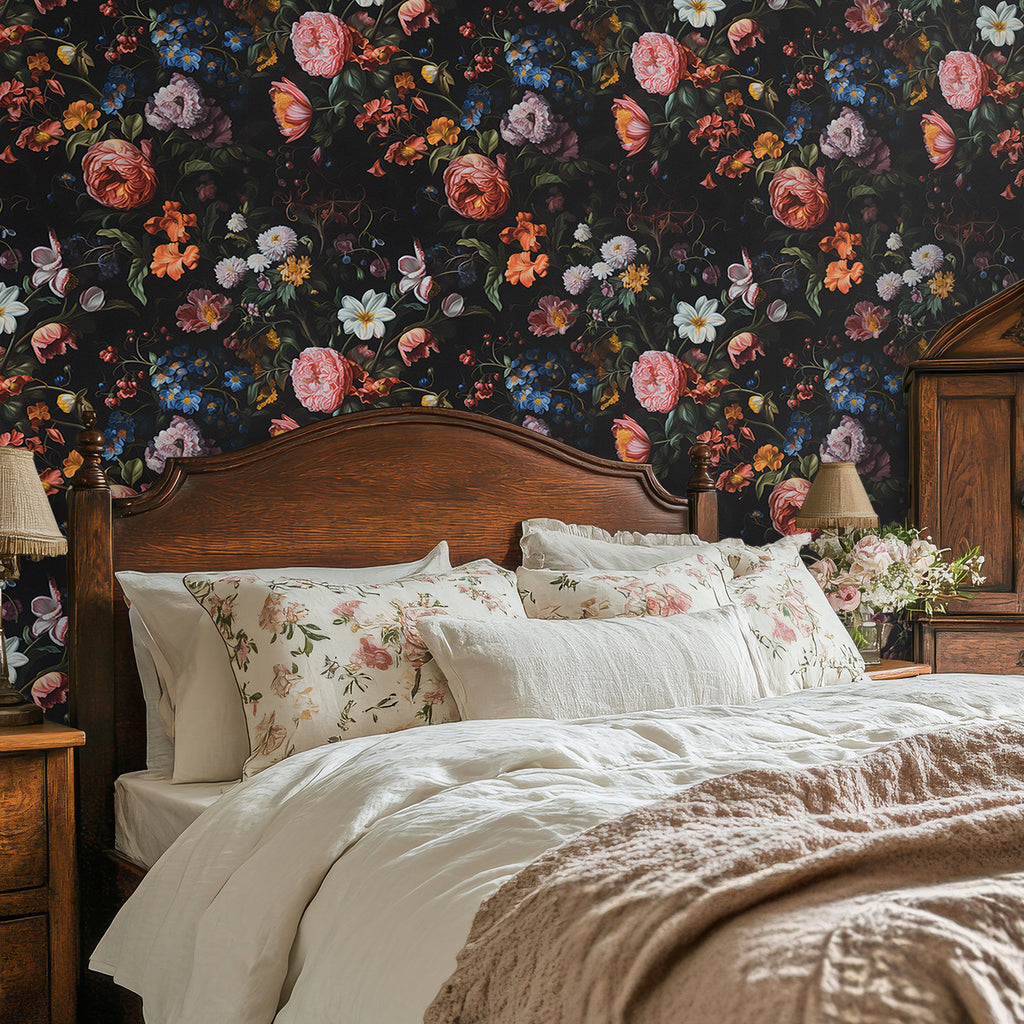 VEELIKE Moody Retro Dark Floral Wallpaper – Veelike