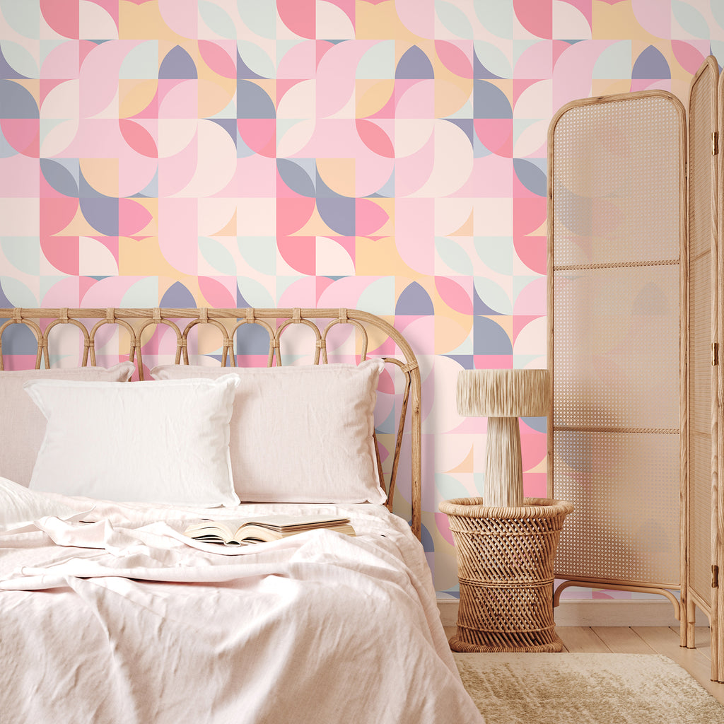 VEELIKE Soft Pink Geometric Wallpaper – Veelike