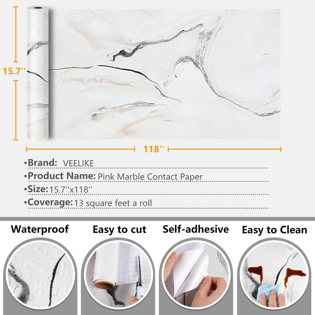 VEELIKE Pink White Marble Contact Paper – Veelike