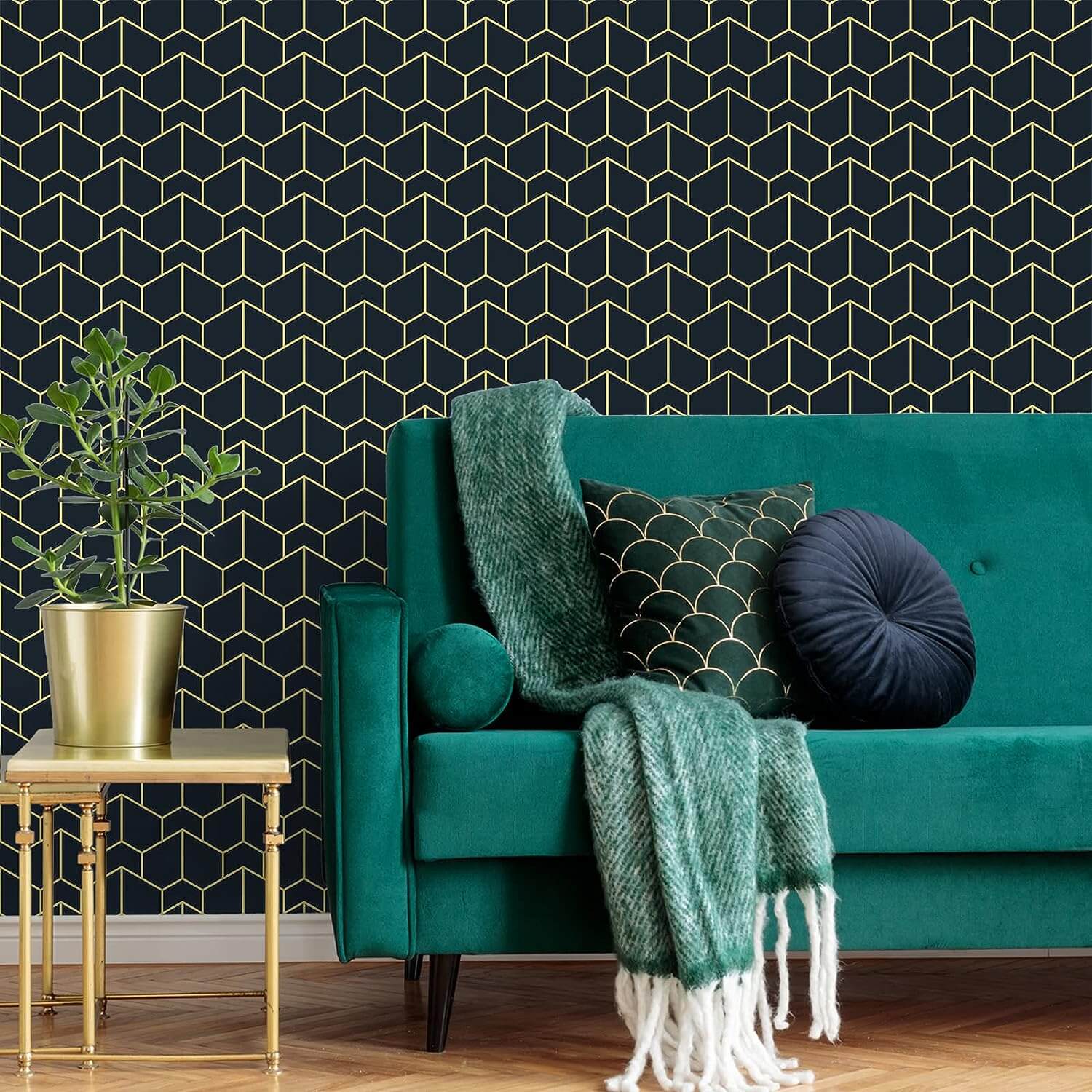 VEELIKE Oxford Blue Gold Geometric Wallpaper – Veelike
