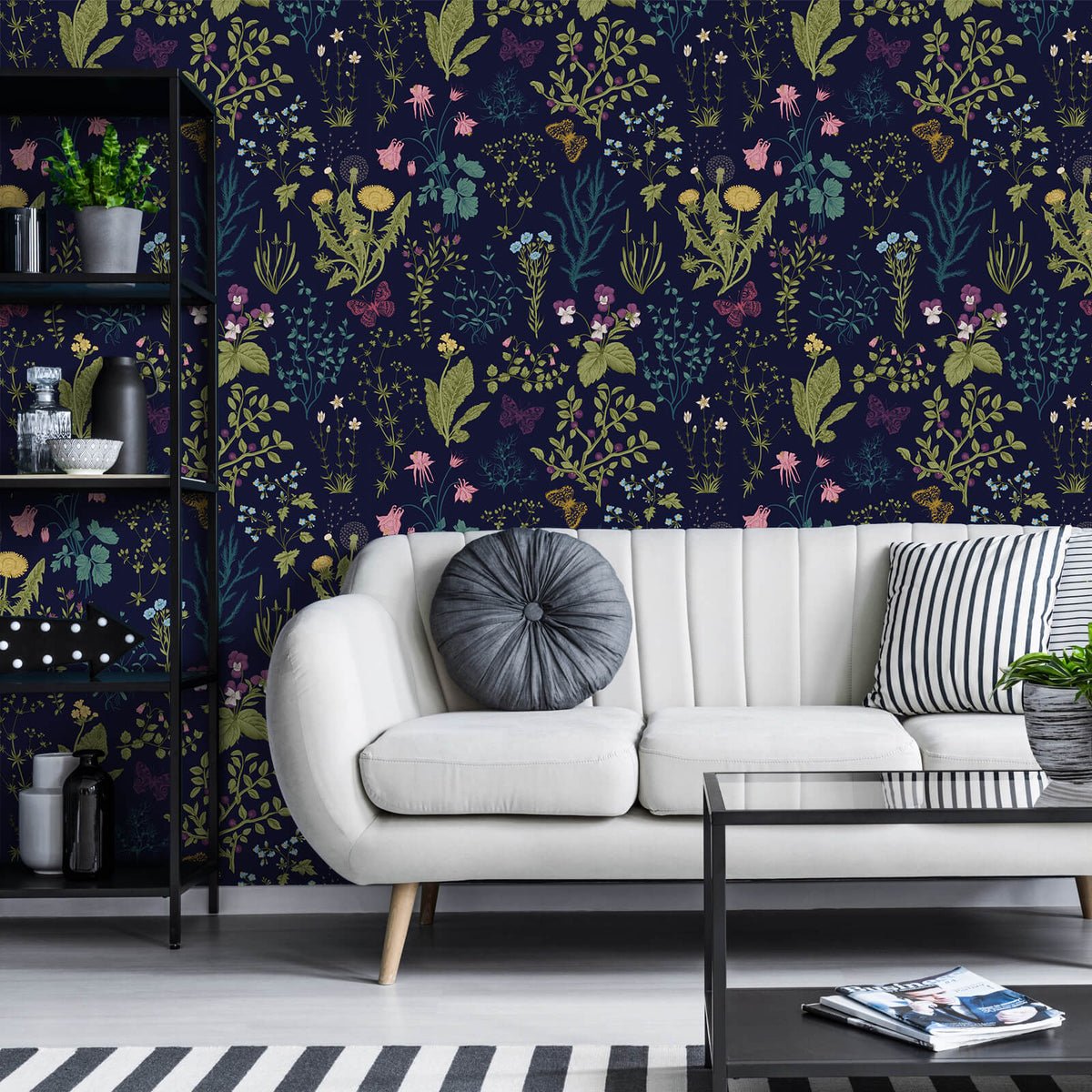 VEELIKE Navy Blue Herbs Floral Wallpaper – Veelike