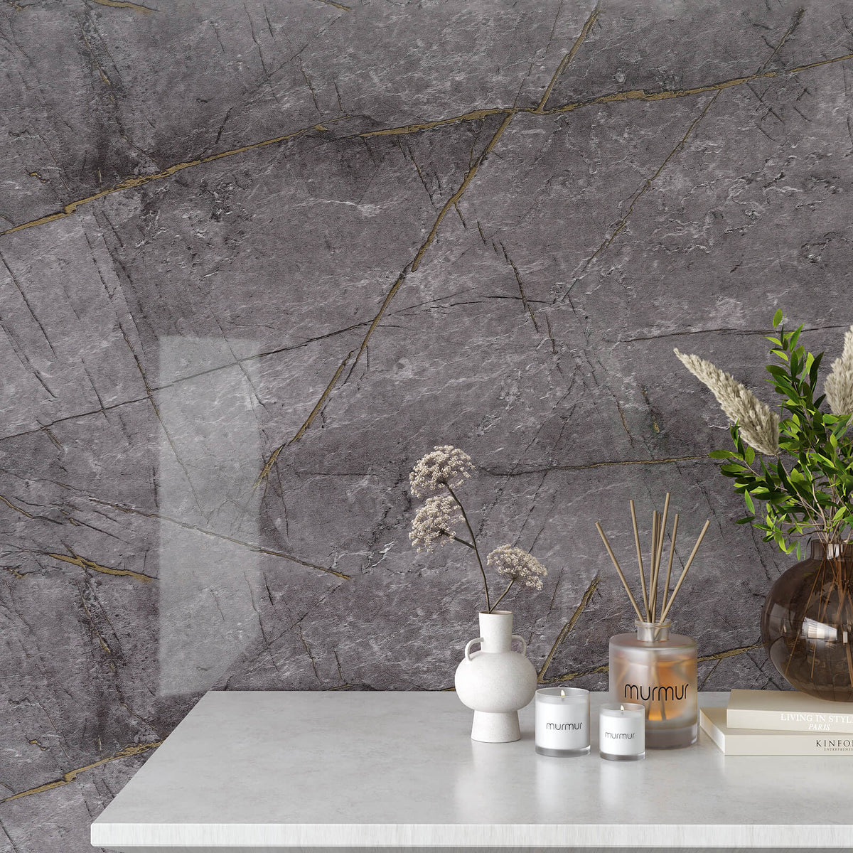 VEELIKE Glossy Grey Gold Marble Contact Paper – Veelike