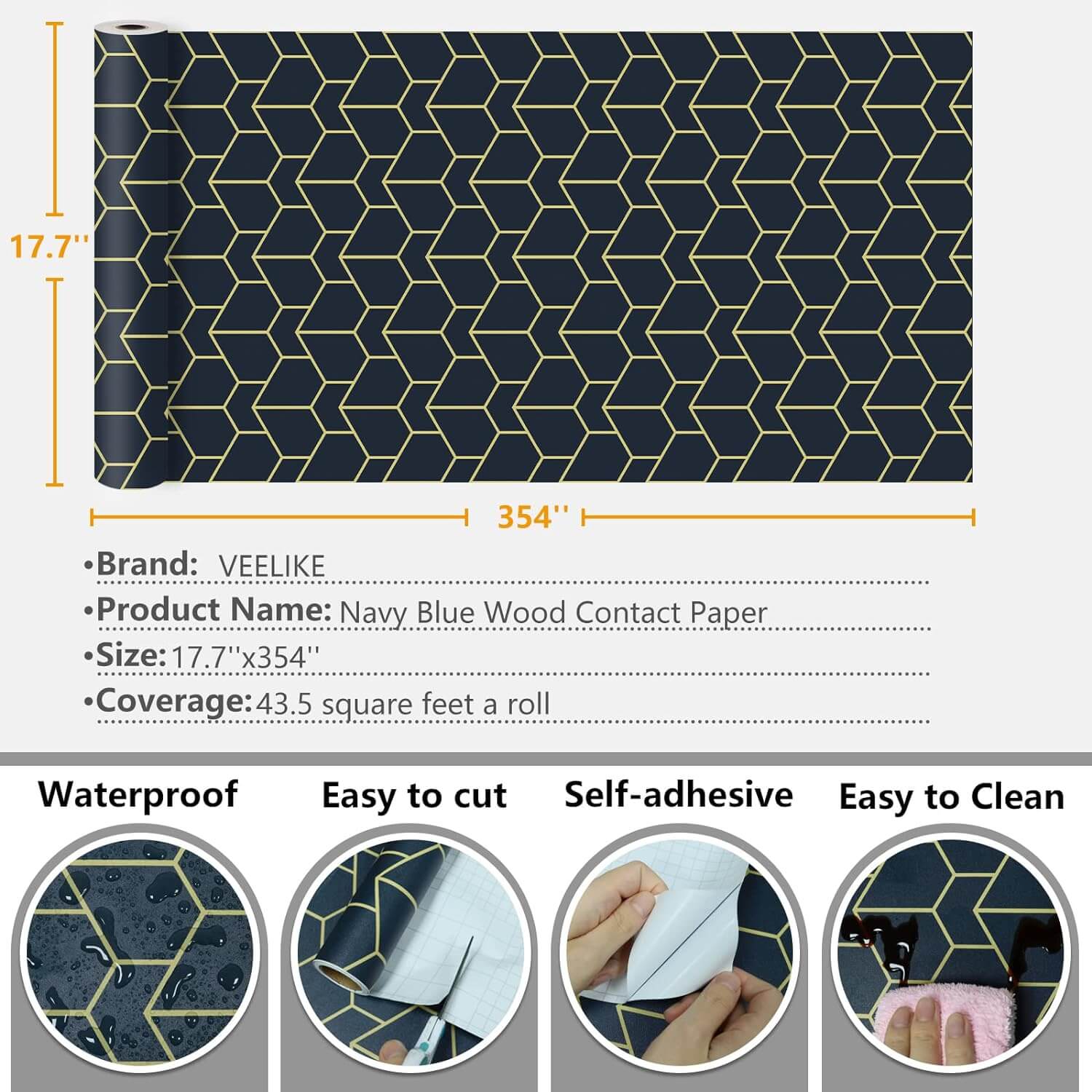 VEELIKE Oxford Blue Gold Geometric Wallpaper – Veelike