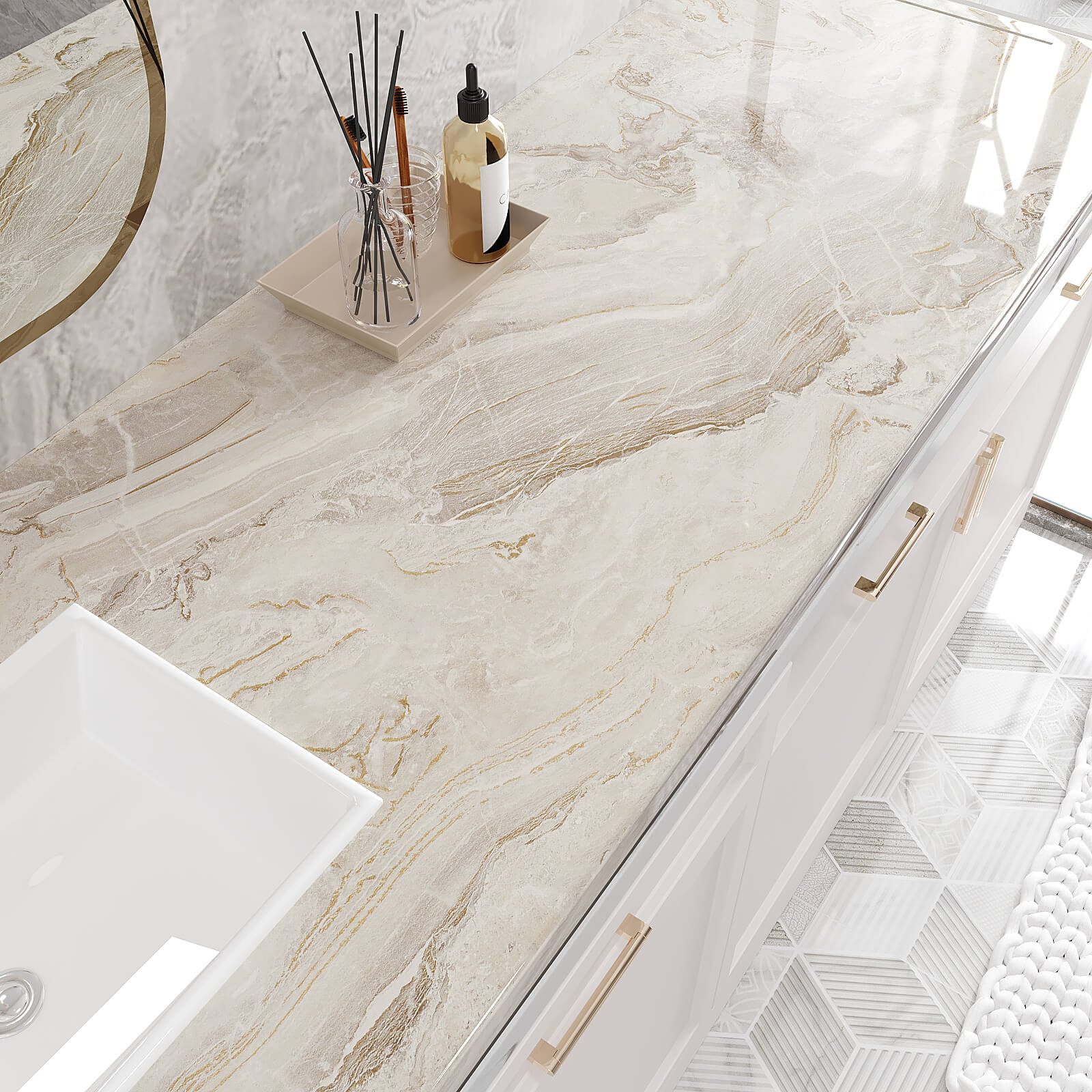 VEELIKE Glossy Beige Gold Liquid Marble Contact Paper – Veelike