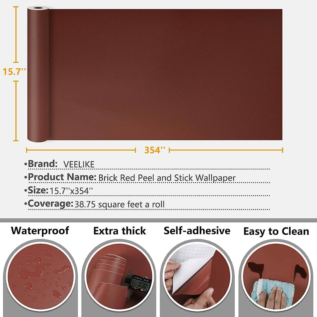 VEELIKE Thickened Brick Red Wallpaper – Veelike