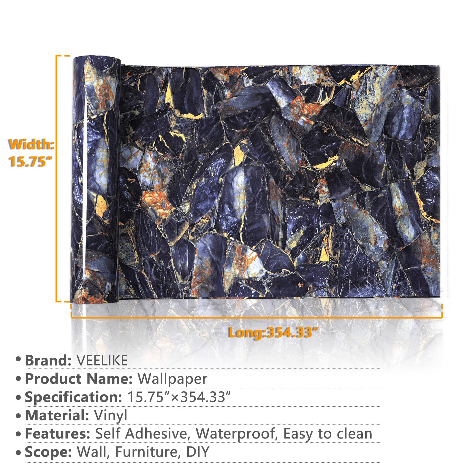 Navy Blue Marble Contact Paper-Veelike