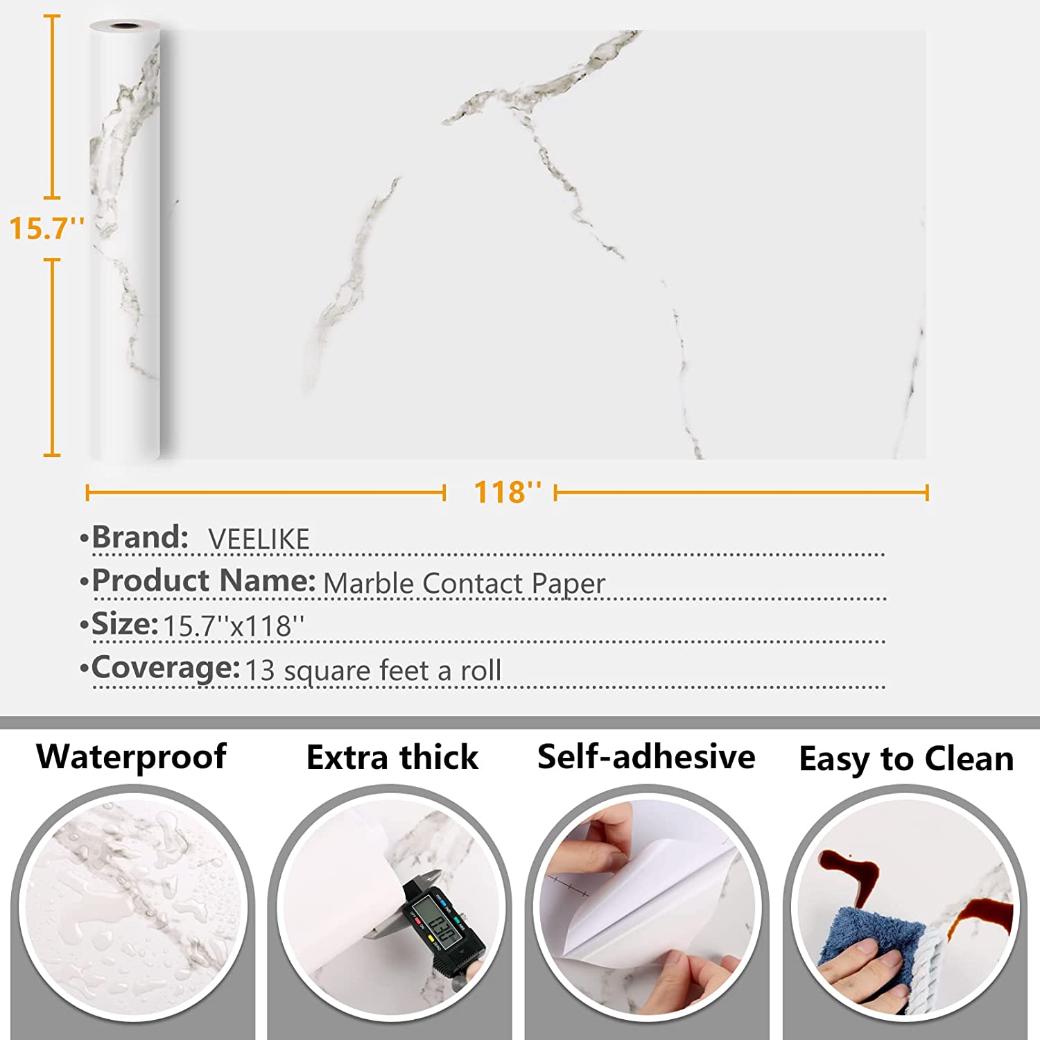 VEELIKE Thickened Matte White Marble Contact Paper – Veelike