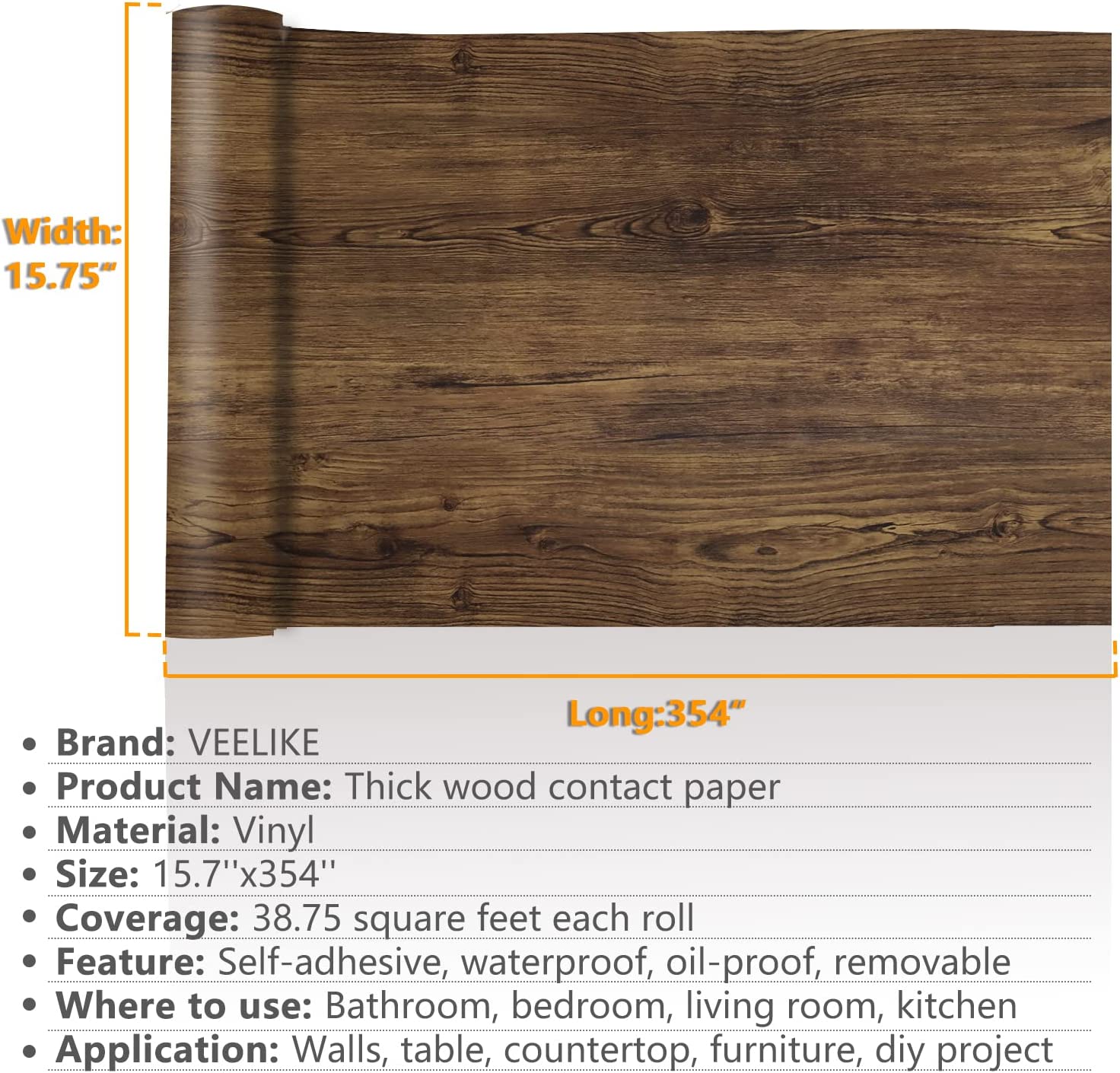 VEELIKE Rustic Brown Wood Grain Contact Paper – Veelike