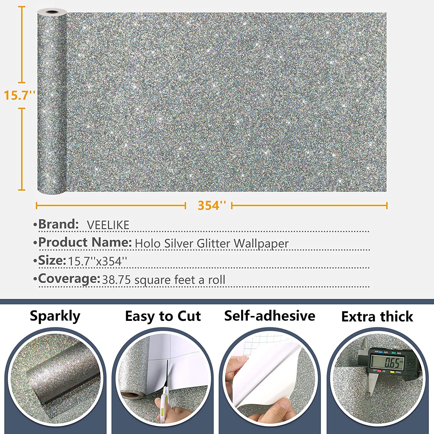 VEELIKE Silver Holographic Glitter Contact Paper – Veelike