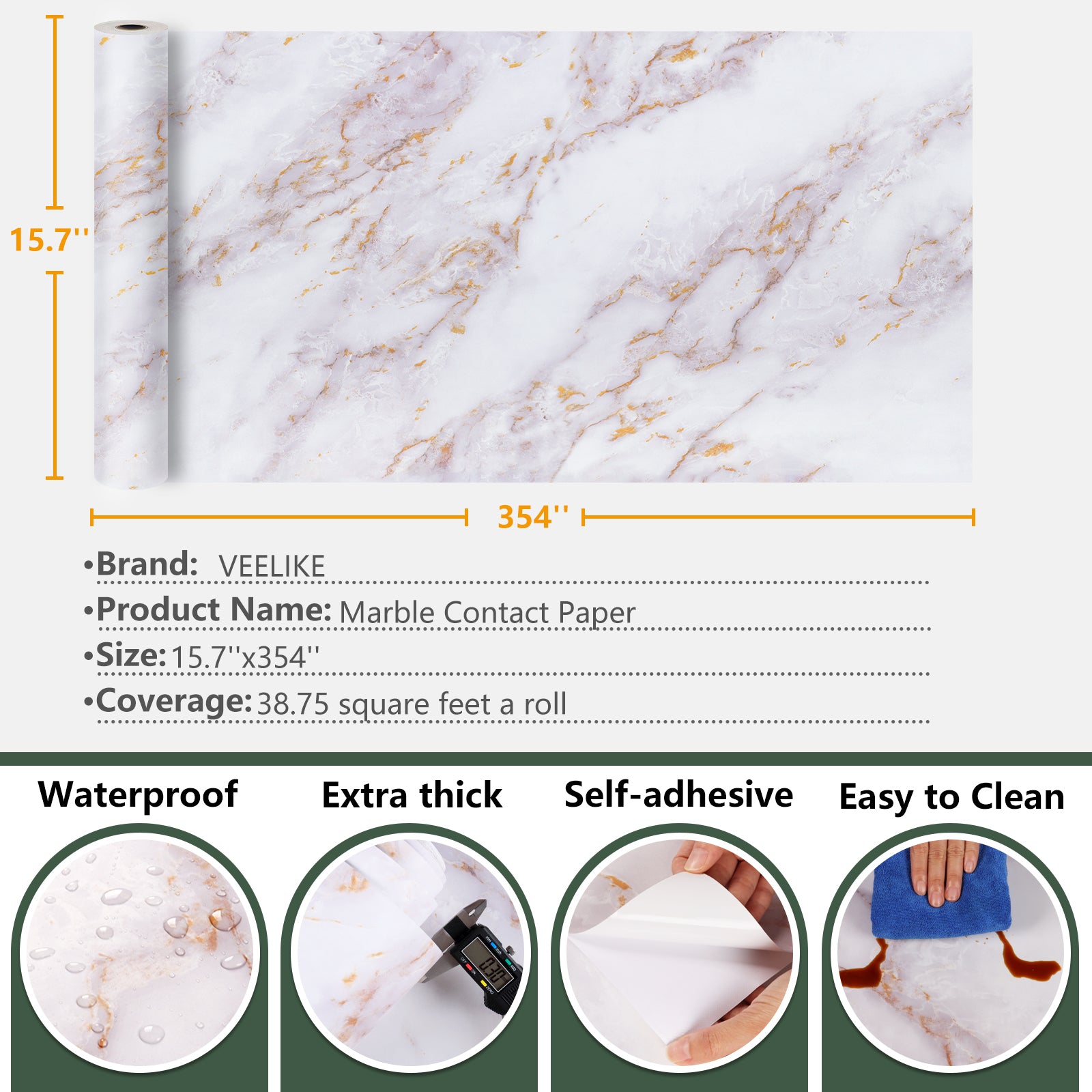 VEELIKE White Gold Marble Contact Paper – Veelike VEELIKE White Gold Marble Contact Paper – Veelike