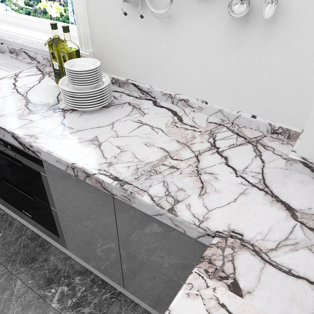Gray White Marble Contact Paper-Veelike